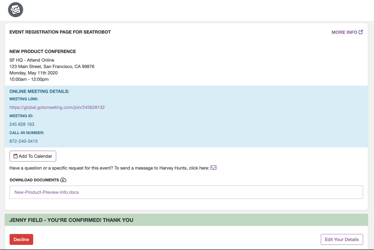 How to add your online event details into your Seatrobot event setup